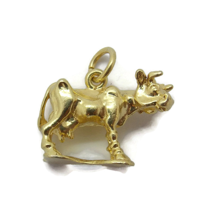 COW CHARM PENDANT 14K YELLOW GOLD!!